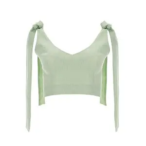 LITA COUTURE Bow Strap Linen Crop Top - Green