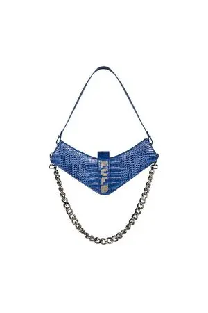 PCFG Pure Leather Boomerang Shoulder Bag - Blue
