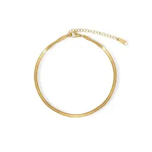 VIEA Antonette Herringbone Flat Chain Anklet - Gold
