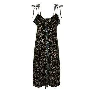 2KSTYLE Paola Floral Ruffled Slip Midi Dress Multicolor - Black/yellow