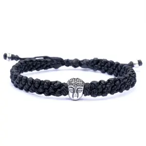 HARBOUR UK Great Buddha Silver Rope Bracelet Aqua - Black