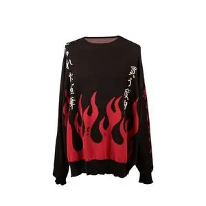 TOKKOU Black / Red Pullover Knit Sweater Fire - Black/red