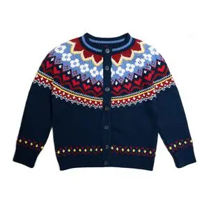 GIGI KNITWEAR Hilda Faire Isle Cardigan In Navy Multi - Blue