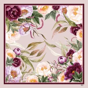 RALUFINEART Silk Scarf Peonies Symphony - Purple