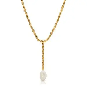 LEEADA JEWELRY Bryn Pearl Lariat Necklace - Gold