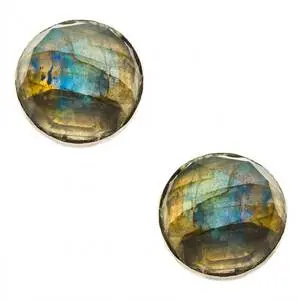 HEATHER HAWKINS Oversized Faceted Labradorite Stud Earrings In White Gold Rhodium Vermeil - Blue