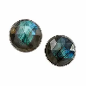 HEATHER HAWKINS Oversized Labradorite Stud Earrings In White Gold Rhodium Vermeil - Blue