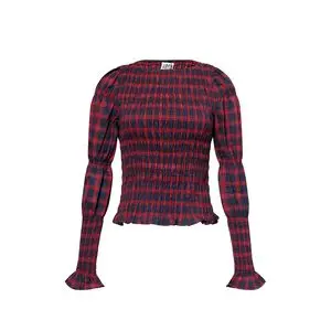 AMY LYNN Iris Pure Cotton Plaid Smocked Top - Red