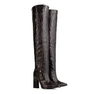 ROSAMUND MUIR LONDON Roma Crocodile Print Over Knee Boots - Black