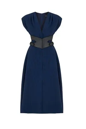 NOCTURNE V-neck Belted Midi Dress
