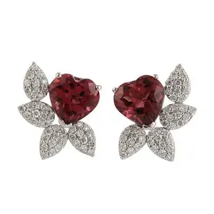 ARTISAN Pink / White Heart-shaped Tourmaline & Diamond Floral Stud Earrings In 18k White Gold - Pink/white