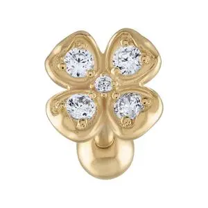 Zahav Jewelry 14k Solid 18g 6mm Clover Flower Round Cz Cluster Cartilage - Gold