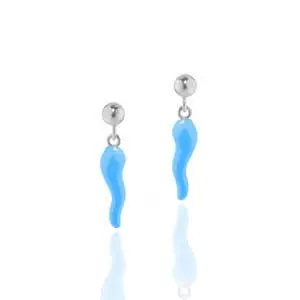 UNALOE Silver / Blue Silver And Sky Blue Enamel Cornicello Earrings – Italian Handmade Good Luck Charm - Silver/blue