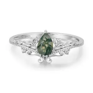 AZURA JEWELRY NEW YORK Lotus Moss Agate And Topaz Ring In White Gold Vermeil - Silver
