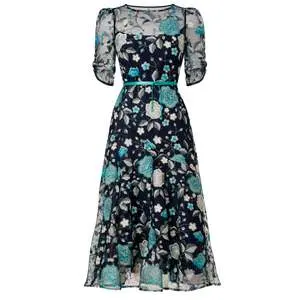 SACHA DRAKE Embroidered Floral Mesh Midi Dress