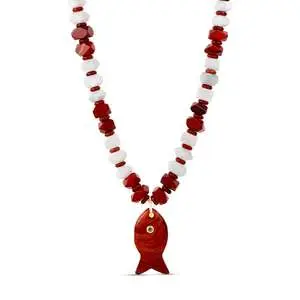 HANNAH B. JEWELRY Neutrals Red Jasper Fish Gemstone Necklace - Orange/red