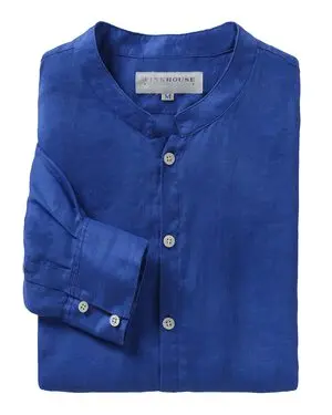 PINK HOUSE Linen Collarless Shirt Plain Dazzling - Blue