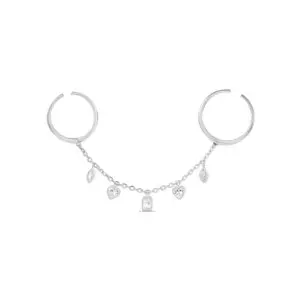 SHYMI Two Finger Bezel Set Adjustable Ring Mix Shape - Silver