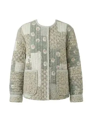 THE WELL WORN Chloe Jacket – Reversible Vintage Quilt Jacket In Soft Tones - Green