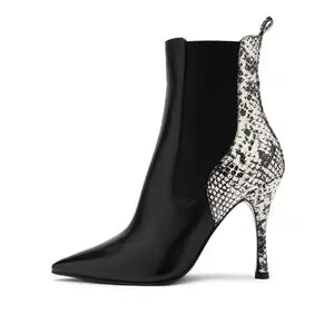 ILVI Black / White Vaso Black-white Leather Heeled Boot With Snake Print