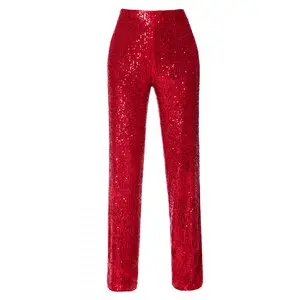 AGGI BY HALEWSKI Luca Brilliant Ruby High Waist Sequin Pants Long - Red