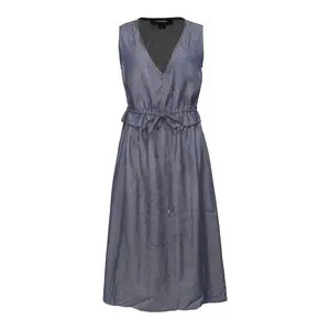 SMART AND JOY V-neckline Adjustable Waist Midi Dress - Blue