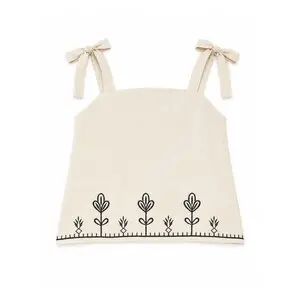 YUMI Neutrals Ivory Linen Mix Embroirdered Top