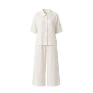 OH!ZUZA NIGHT&DAY Neutrals Meryl Linen Viscose Pyjama Set Wide Trousers Ivory - White
