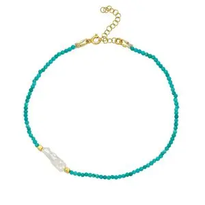 LINYA JEWELLERY Megy Turquoise Small Pearl Anklet - Gold