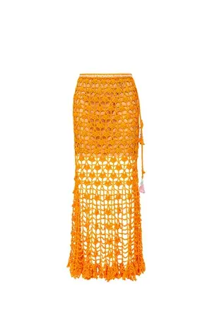 ANDREEVA California Poppy Handmade Knit Midi Skirt - Orange