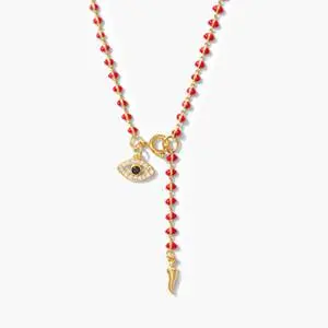ALEXIE OF ATHENS Protection Evil Eye Bead Lariat - Red