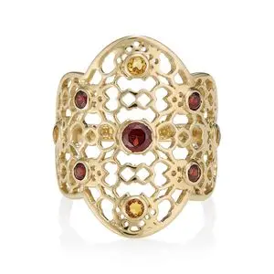 AUGUSTINE JEWELS Gold Filigree Ring In Garnet & Citrine - Yellow