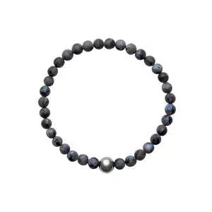 ORA PEARLS Black / Blue / Grey Aro Tahitian Pearl & Larvikite Bracelet - Black/blue/grey