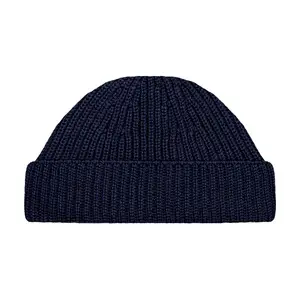 PAUL JAMES KNITWEAR Heavyweight Extra Fine Merino Caster Fisherman Beanie Navy - Blue