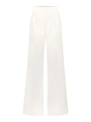 TIA DORRAINE High-waist Wide-leg Satin Trousers Pearl - White