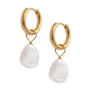 A WEATHERED PENNY White / Gold / Neutrals Gold Pearl Hoops - White/gold