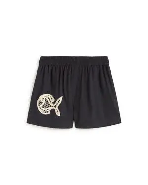 THINKING MU Shorts Hand Embroidered Fish Geraldine - Blue