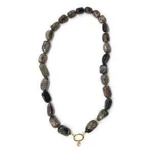 Shar Oke Green / Pink / Gold Green Tourmaline & Rubellite Necklace - Green/pink/gold
