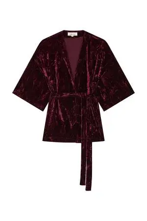 LITTLE LIES Lana Merlot Velvet Kimono - Red