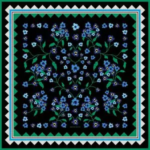 JESSIE ZHAO NEW YORK Black / Blue / Green Garden Nocturne Double Sided Silk Scarf - Black/blue/green