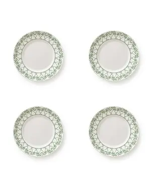 PINK HOUSE Fine Bone China Set Of Four Salad Plates Palms - Green
