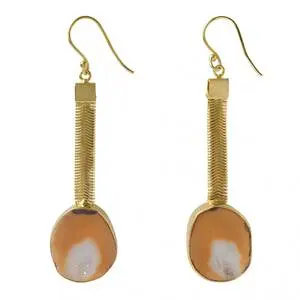 YAA YAA LONDON Gold / Brown / Yellow Caramel Apricot Geode Drop Gemstone Earrings - Gold/brown/yellow