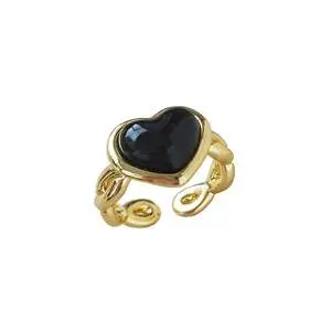 POPORCELAIN Porcelain Heart Braided Ring - Black