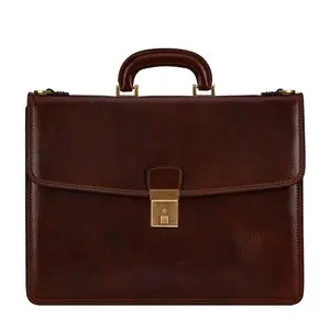 TIME RESISTANCE Leather Briefcase The Sound Of The Mountain - Brown