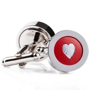 N'DAMUS LONDON Red / Silver Regent Red Leather Silver Heart Cufflinks - Red/silver