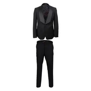 DAVID WEJ Alfredo Dress Single Breasted Satin Shawl Lapel Tuxedo Set - Black