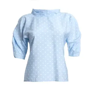 BIANCA POPP Puff Blouse With Collar In Dotted - Blue