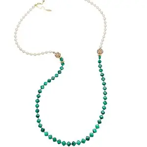 FARRA Malachite With Freshwater Pearls Multi-way Necklace - Green/white