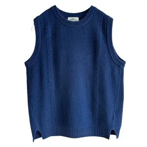 ZENZEE Wool Cashmere Crew Neck Cable Knit Vest Navy - Blue