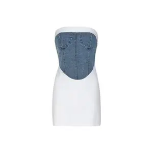 CIRCULAR PATH Donna Strapless Dress White-sky Blue - Blue/white